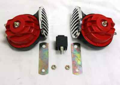 LOUD RED Hi Low Street Rod Rat Rod Horn Set w/ 30/40 Amp Relay PAIR ...
