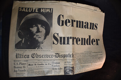 Utica Observer-Dispatch Newspaper *GERMANY SURRENDERS* | eBay