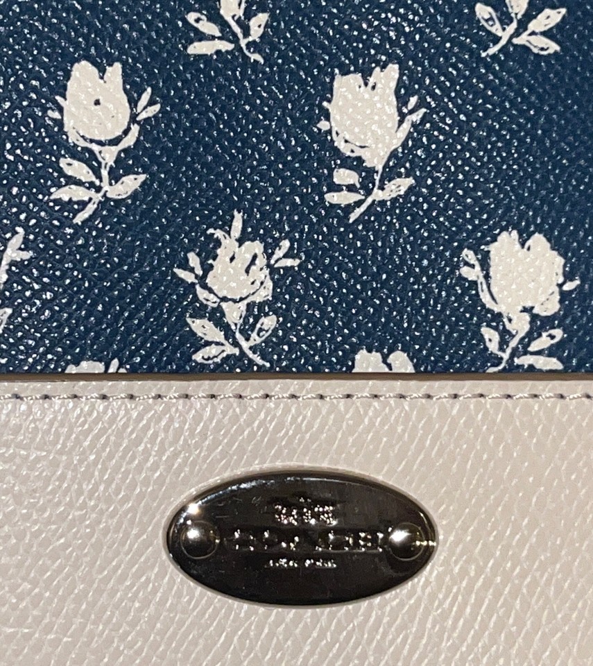 NWT COACH 2 in 1 LEATHER IVORY BLUE FLORAL POP POUCH WRISTLET PURSE SET ...
