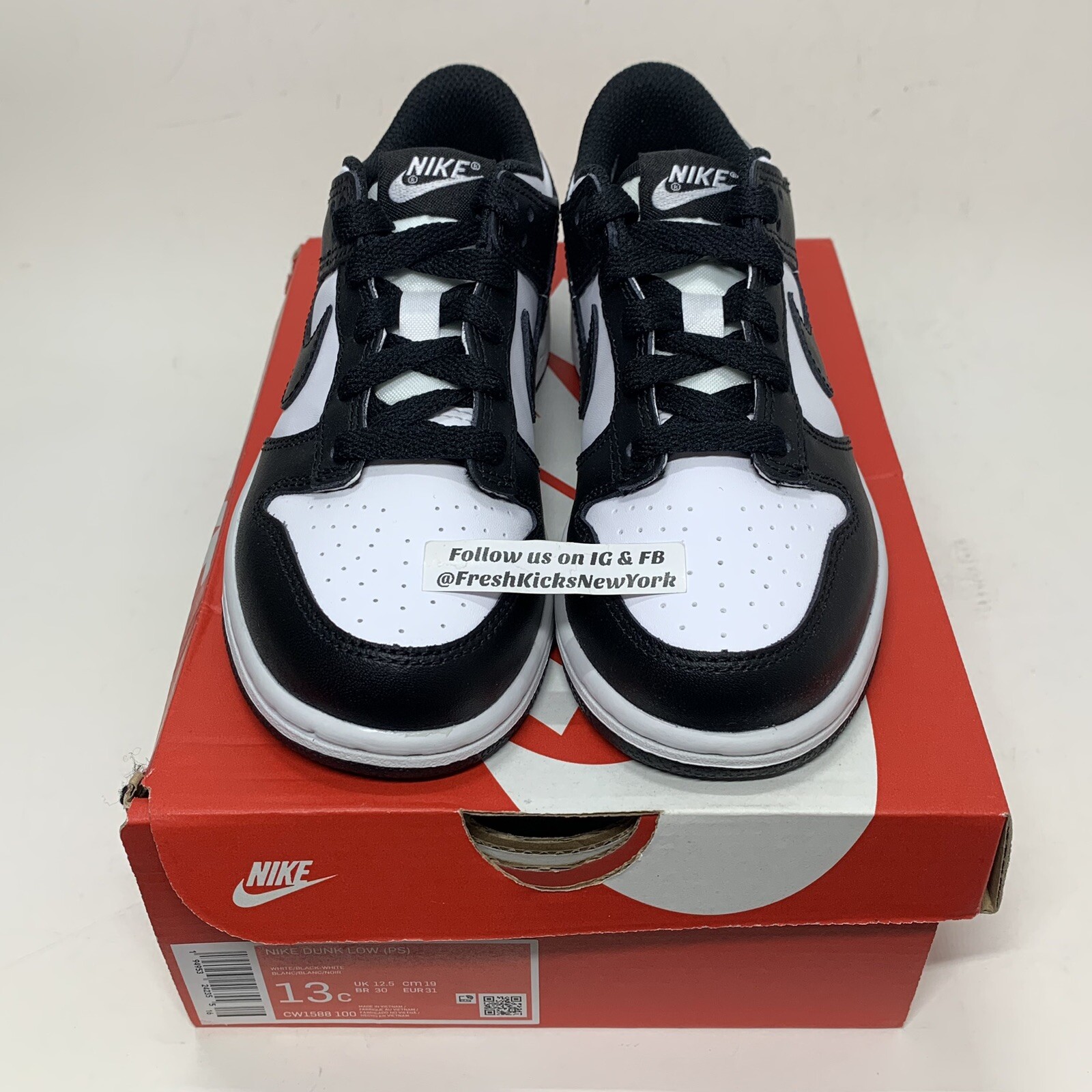 Nike Dunk Low White Black Panda Pre School Size 13c Child Little Kids ...