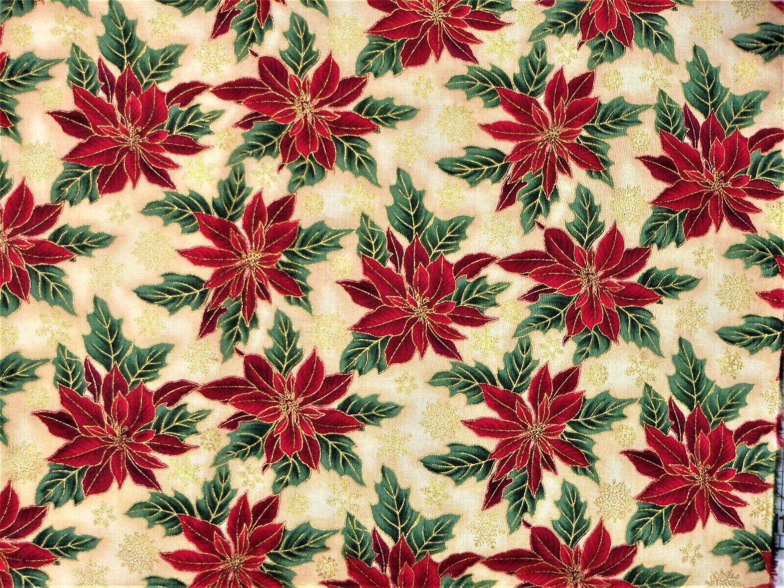 Hoffman CHRISTMAS COTTON FABRIC POINSETTIA TREES CARDINAL BERRIES ...