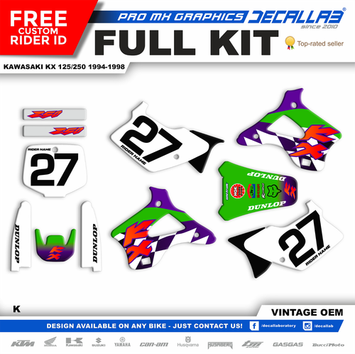 KAWASAKI KX 125 250 1994 - 1998 Durable MX Graphics Decals Stickers Kit ...