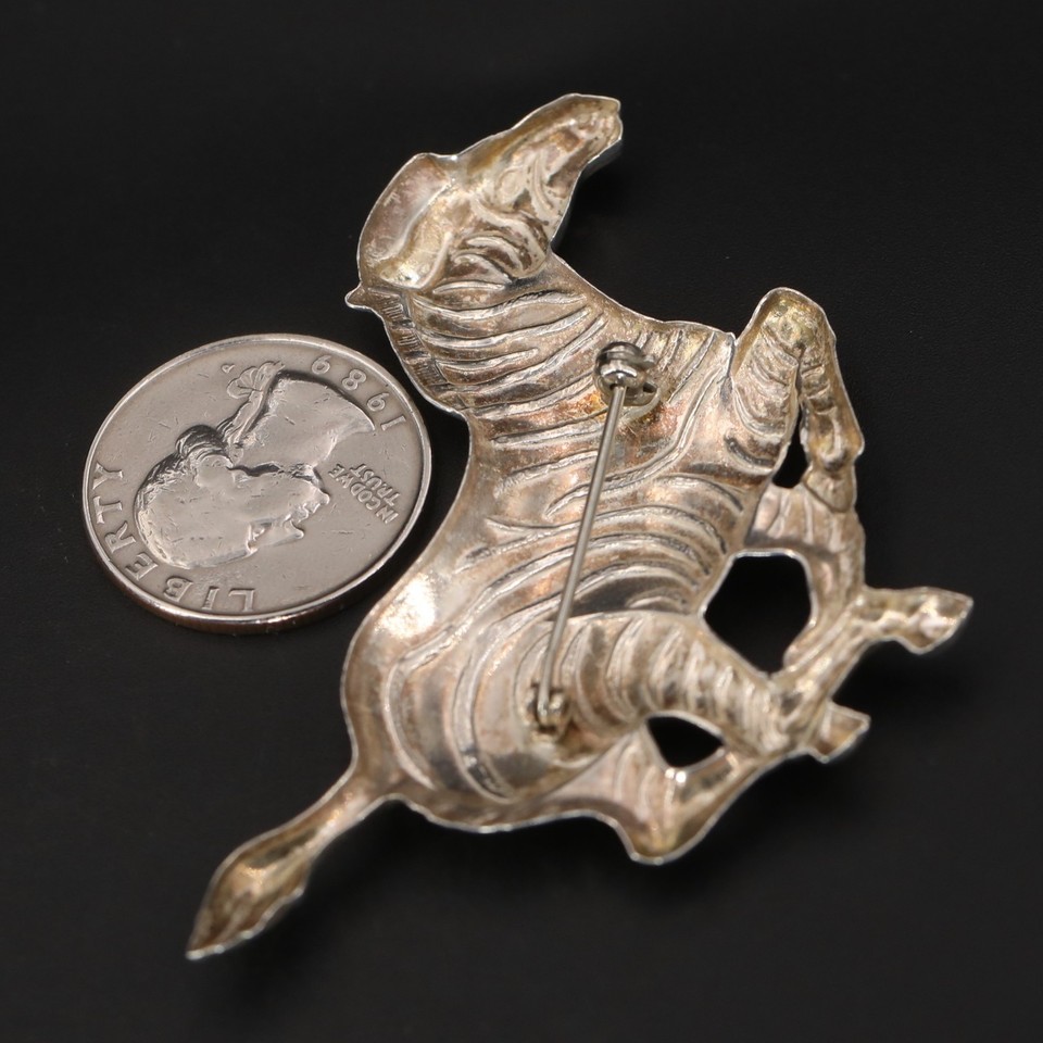VTG Sterling Silver - Running Zebra Animal Repousse Statement Brooch ...