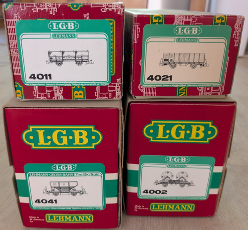 LOT OF 4 LGB G SCALE 4002+4011+4021+4041 FRIEGHT CARS SEE PICS/READ ...