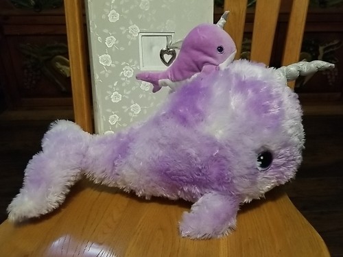 Goffa Unicorn Whale - Purple Shaggy Narwhal & Baby Unicorn - 20 inch ...