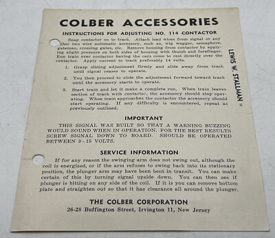 Colber Accessories Instructions For Adjusting No. 114 Contactor | eBay