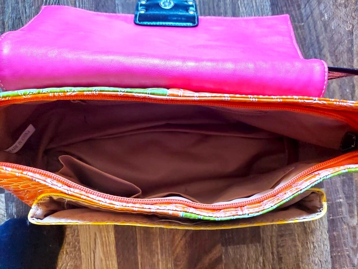 GIOVANNI Faux Alligator Color-Block Shoulder Bag Purs… - Gem