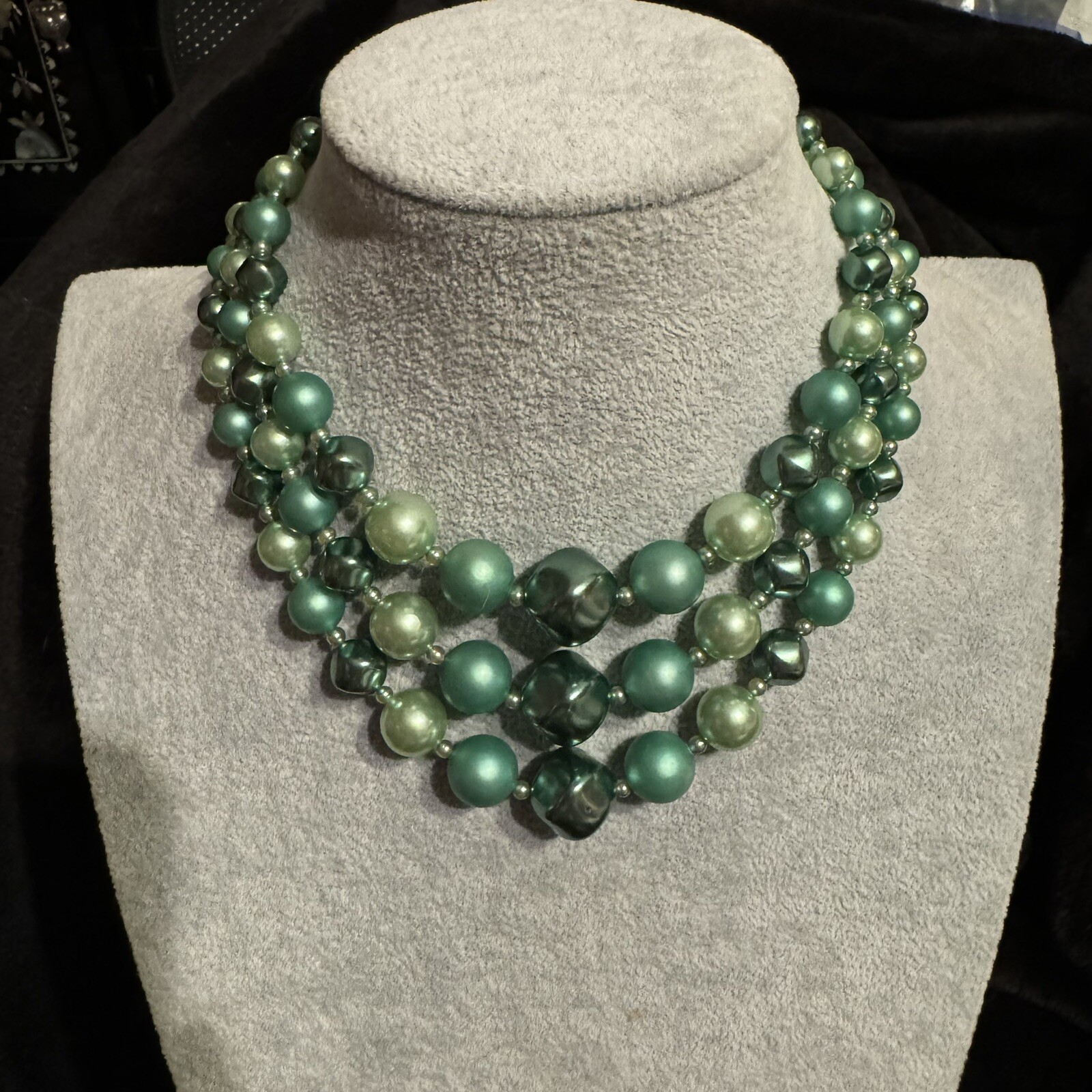 Vintage Japan Three Strand Graduated Shades Of Green … - Gem