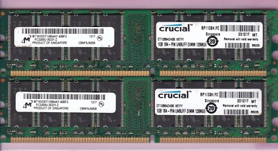 2GB 2x1GB PC-3200 DDR-400 RAM MEMORY KIT CRUCIAL MICRON CT12864Z40B ...
