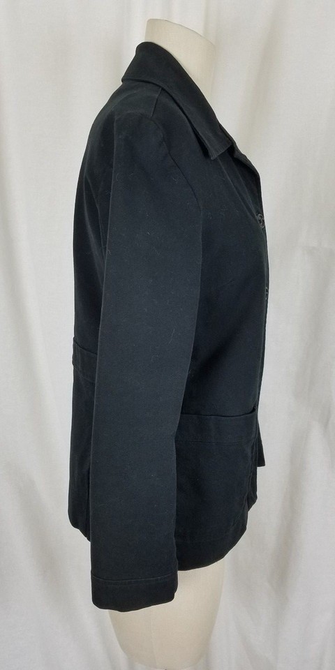 Gap Stretch Black Half Belted Back Full Button Up Jacket Womens 8 Apron ...