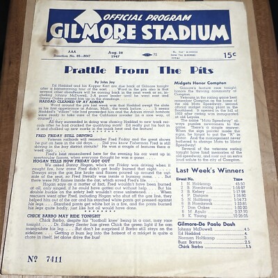 1947 Gilmore Stadium CA Midget Auto Race Program | eBay