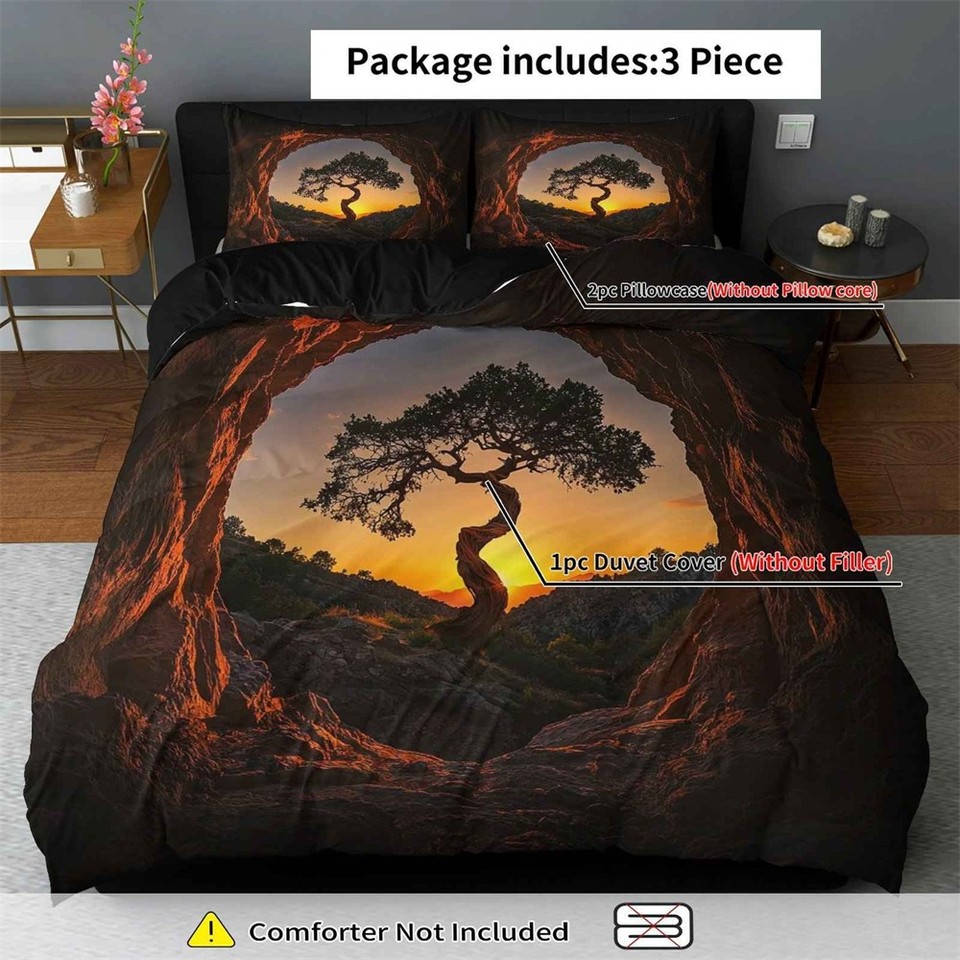 Cave Sun Pine Tree Soft Duvet Quilt Cover Set Single Double King Super ...