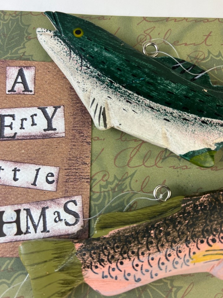 Holiday Wooden Fish Ornaments Greeting Card Christmas Gift 5 x 7 Blank ...