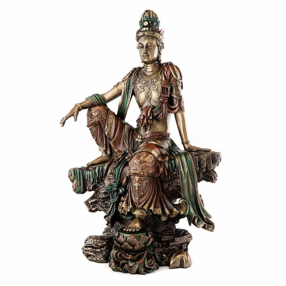 WATER AND MOON KWAN YIN STATUE 14.5" Large Buddhist Goddess Bronze ...