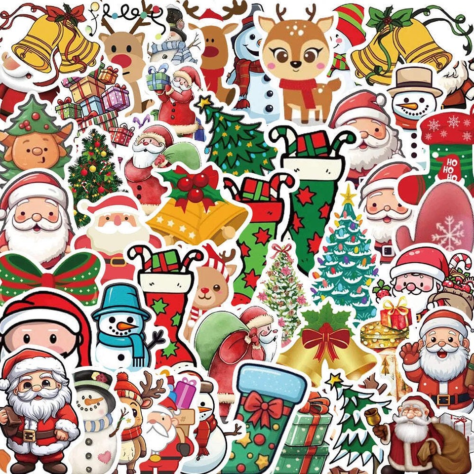 50PCS Christmas Cartoon Stickers Decals Waterproof DIY Phone Scrapbook ...