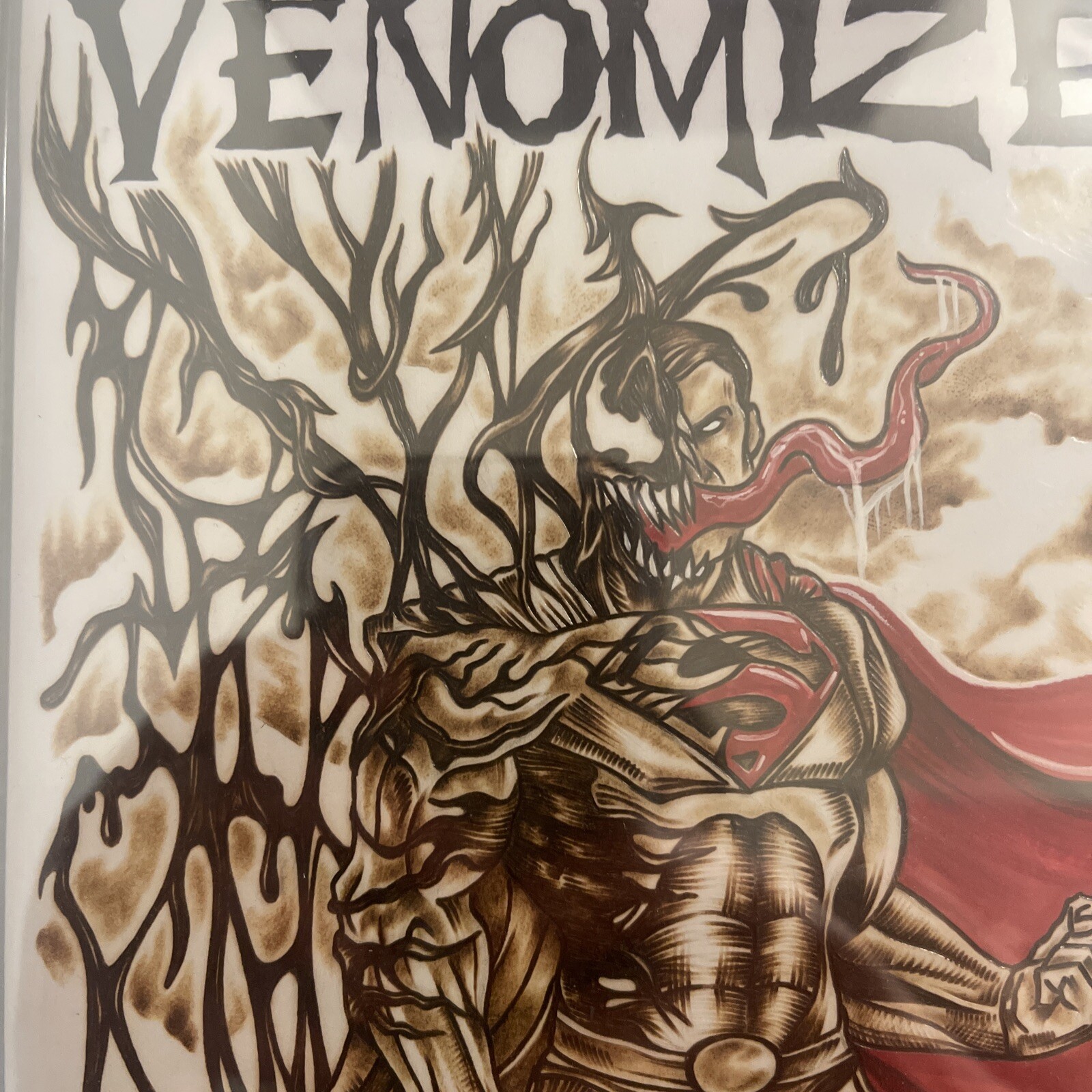 Venomized 1 Sketch Superman Burned Cover With Wood Burning Pen CGC 9.8 ...