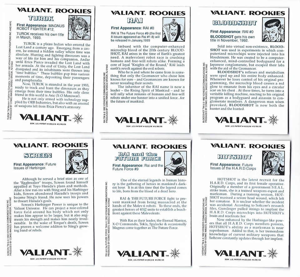 1992 Comic Images Valiant Unity 2 Valiant Rookies Complete Chromium Set ...