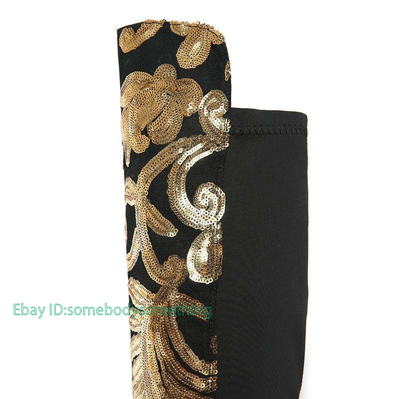 Womens Leather Round Toe Golden Floral Knee High Riding Boots Winter ...