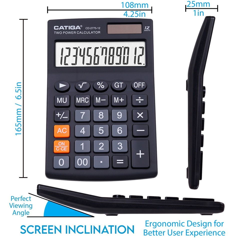 CATIGA Desktop Calculator with 12 Digit LCD Display Screen, Home or ...