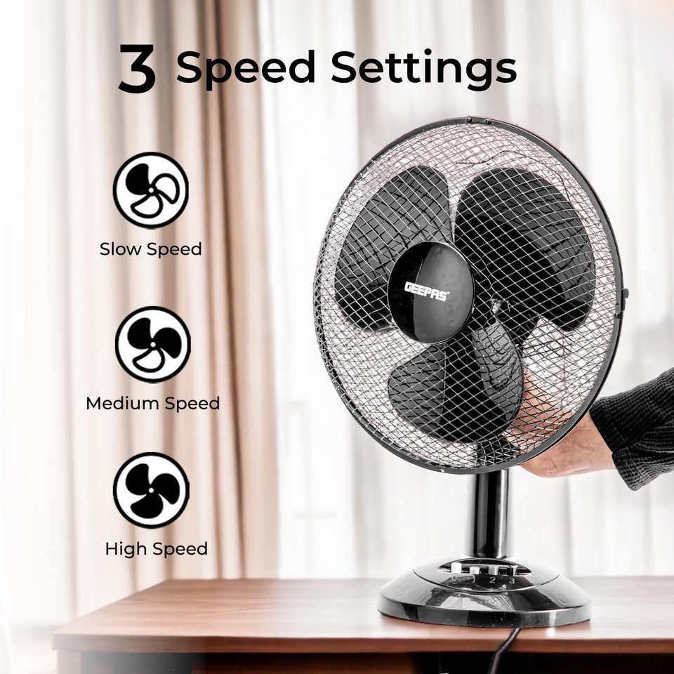 12-inch Table Fan Electric Portable Desktop 3 Speed Oscillating ...