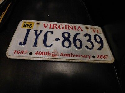 Virginia License Plate Expired Tag VA # JYC-8639 2011 | eBay