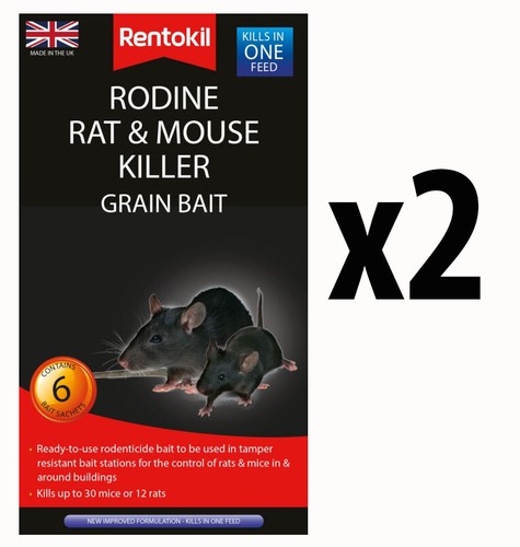12 x Rentokil Rodine Rat & Mouse Killer Grain Bait Sachets Poison Ready ...