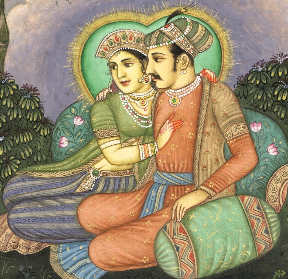 Mughal Miniatur Malerei Von Akbar Und Jodha Bai Liebe Szene Kunst 16 ...