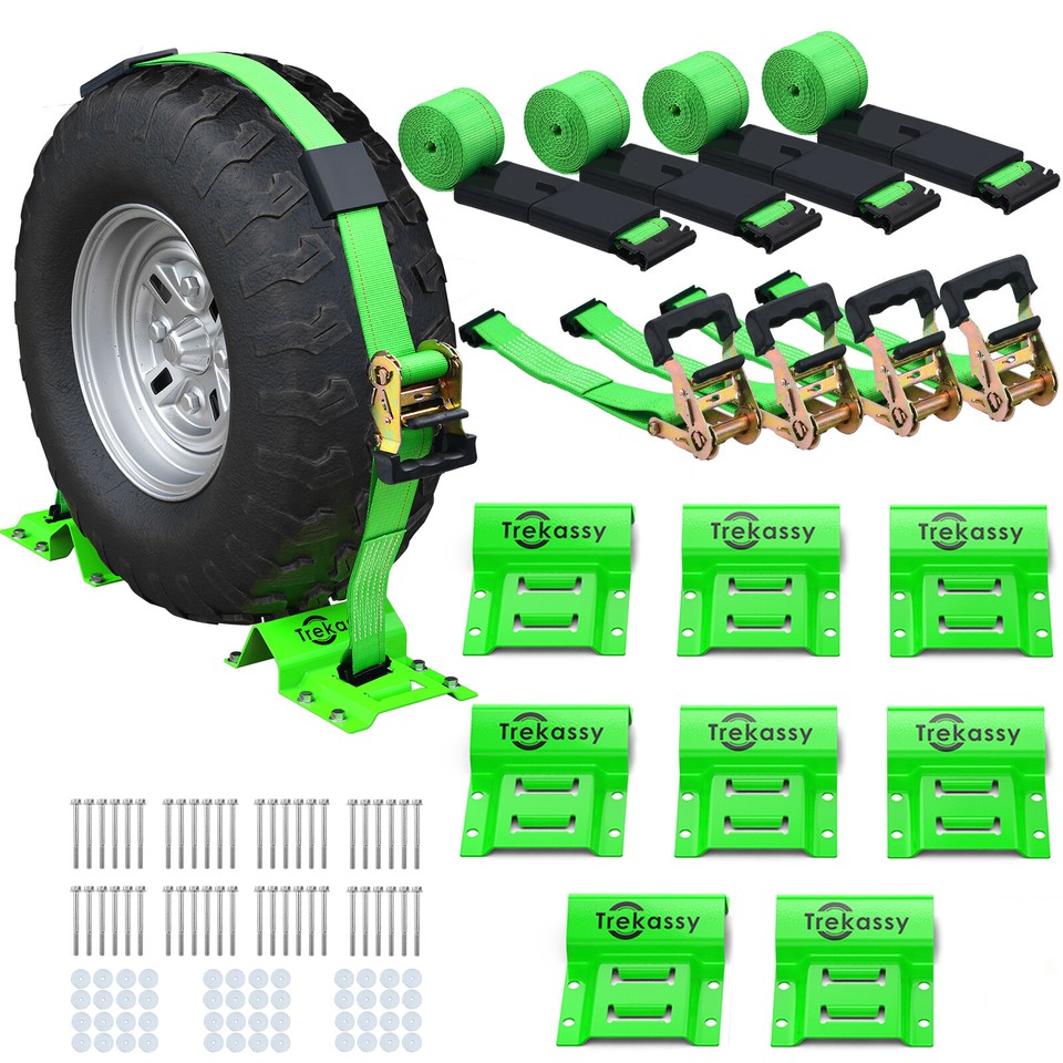 E track ATV UTV Wheel Chock Tie Down Straps Trailer Tire Strap Kit ...