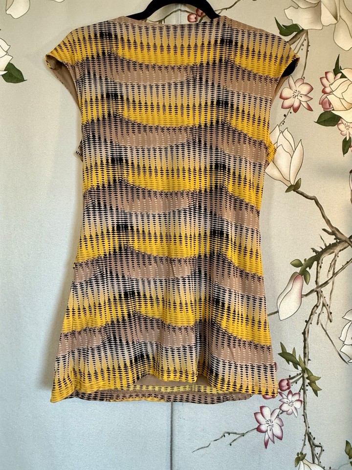 Wrap Knot Sleeveless Blouse - Yellow & Tan Pixel Geometric Pattern ...