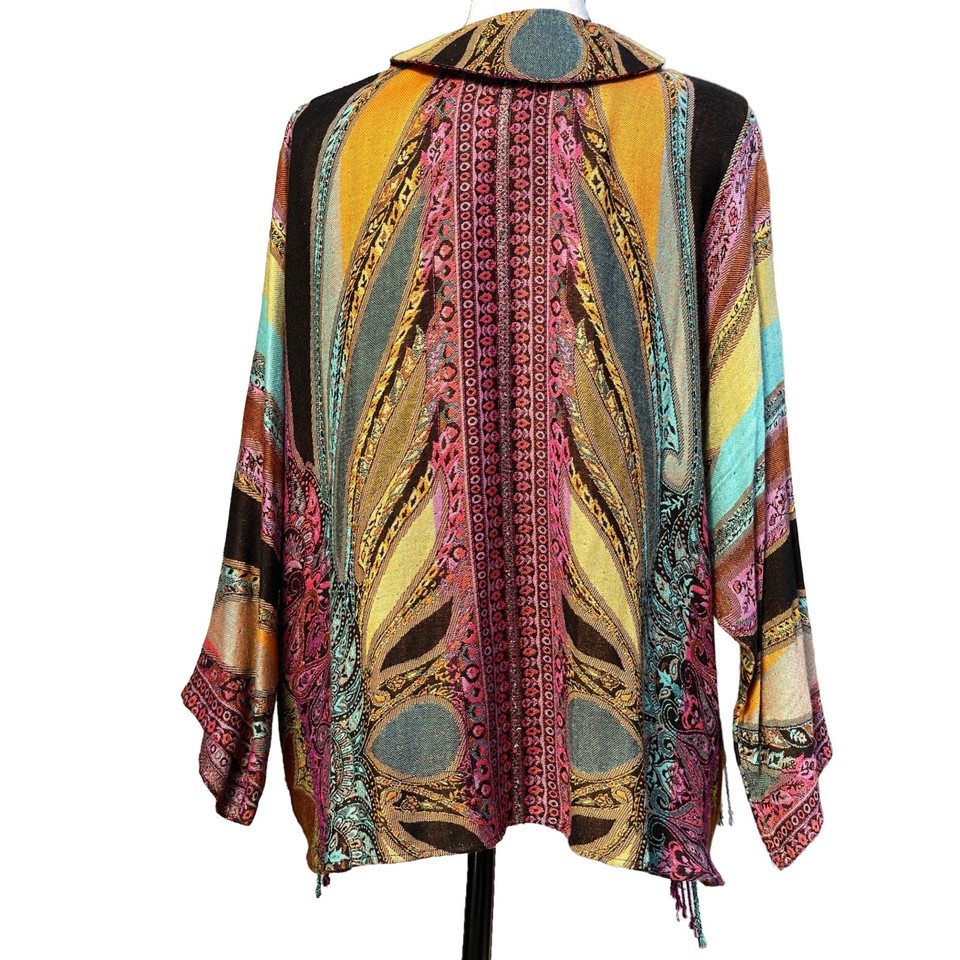 BOK Shawl Jacket Paisley Fringe India Boho Lagenlook Cardigan Kimono | eBay