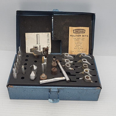 VINTAGE VTG Sears CRAFTSMAN ROUTER BIT KIT In METAL Case BOX #9 25518 ...