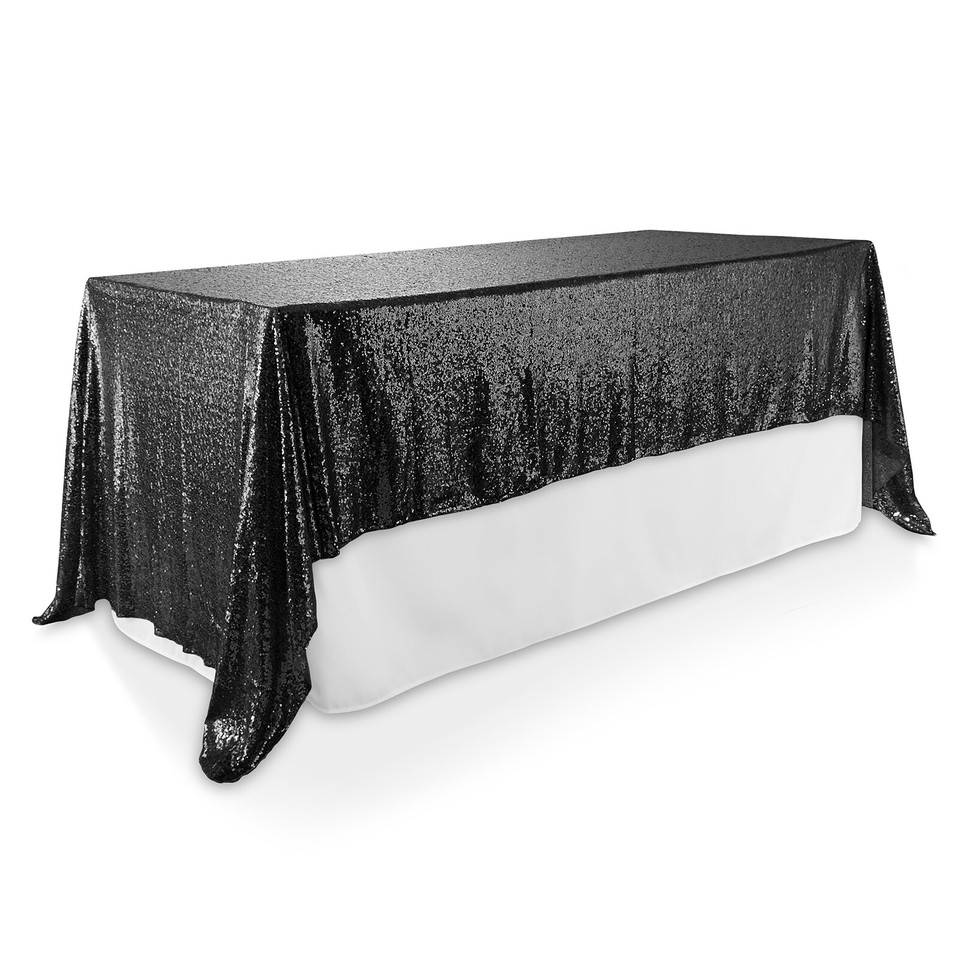 60x126 Black Sequin Sparkly Table Cover Tablecloth Glitter Wedding ...