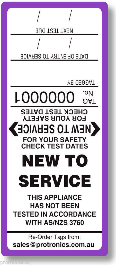 NEW TO SERVICE Tag for New Appliances, 1 only LABEL, Test & Tag, Safety ...