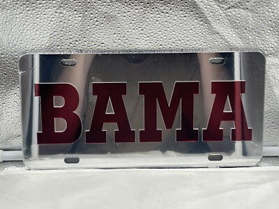 Alabama Crimson Tide NCAA Silver Mirrored Laser Cut License Plate ...