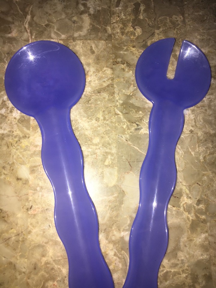 New Tupperware Tongs 2 pc Set Serving Spoons Solid & Slotted Salad Blue ...