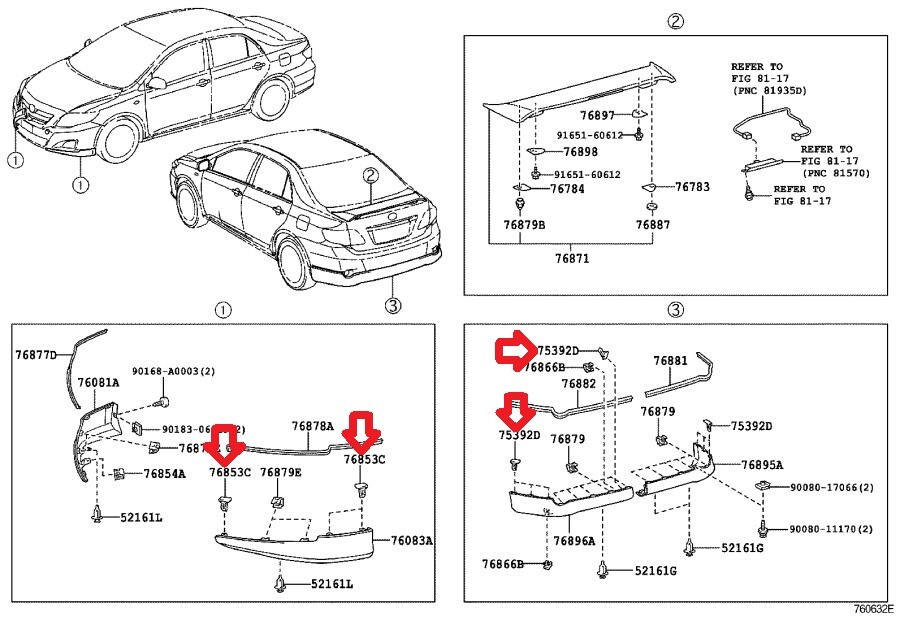 09-13 TOYOTA COROLLA S XRS FRONT & REAR BUMPER SPOILER RETAINER CLIP ...