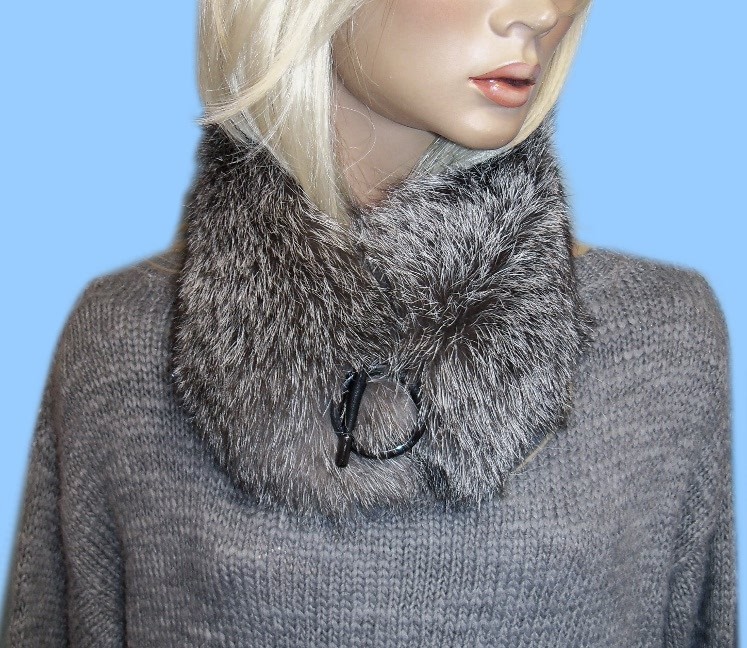 New WOMENS GENUINE SILVER FOX FUR SCARF -COLLAR -MIDNIGHT BLACK CHROME ...