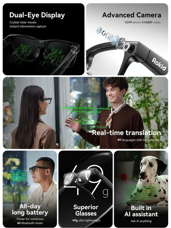 Rokid Glasses (AI Smart Glasses) leichte AR mit Micro-LED-Anzeigen von ...