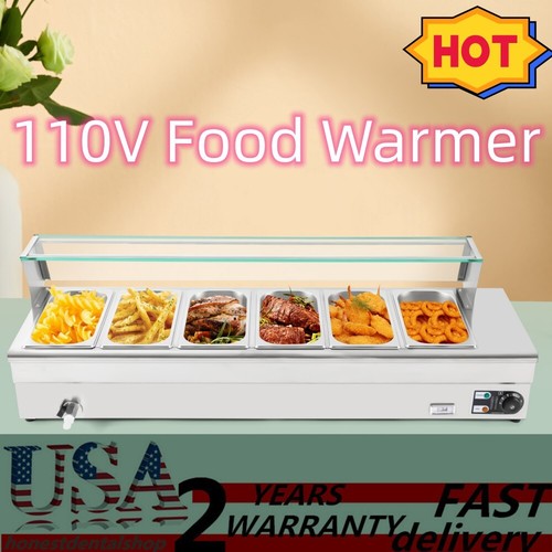 110V Bain Marie Food Warmer 6 Pan x 1/3 GN,Food Grade Stainelss Steel ...