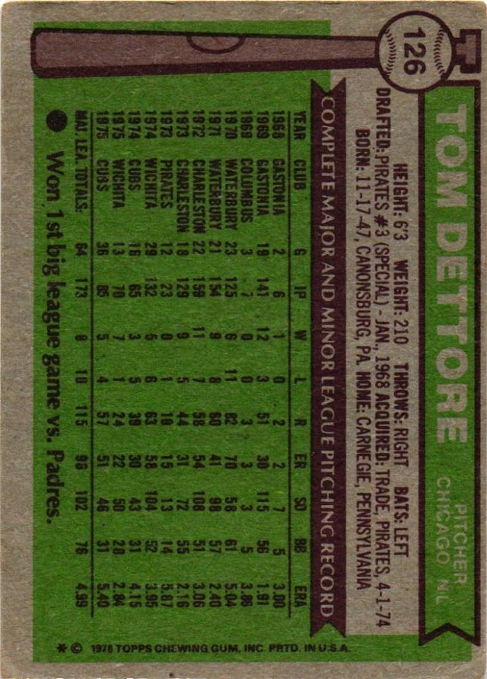 TOM DETTORE 1976 Topps #126 FREE SHIPPING B10R4S3P8 | eBay
