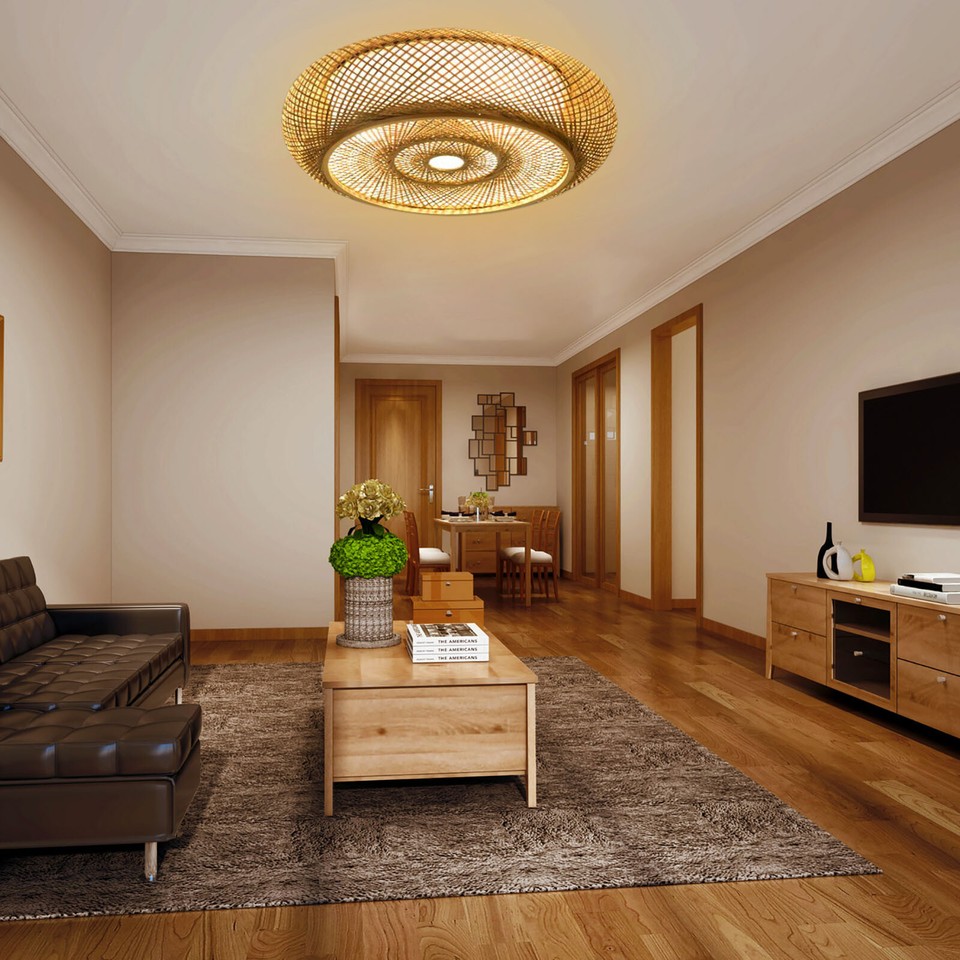 Nature Bamboo Wicker Rattan Cap Shade Ceiling Light Fixture Hanging ...