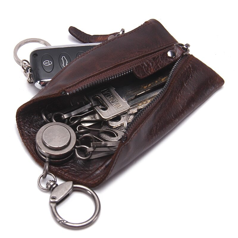Genuine Leather Car Key Wallet Men Holder Zipper Case Housekeeper Keys ...