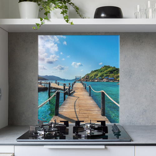 Kitchen Glass Splashback Printed Toughened Tile Cooker Panel Tropical ...