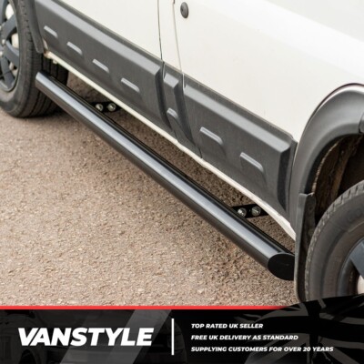 FITS FORD TRANSIT MK6 MK7 SWB 76MM SLASH CUT BLACK STEEL SIDE BARS NO ...