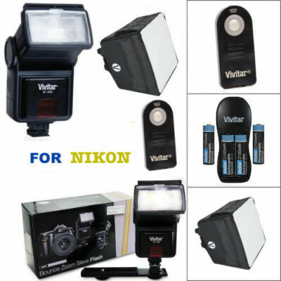PRO FLASH + BOX DIFFUSER + REMOTE + CHARGER BATTERIES FOR NIKON D3400 ...