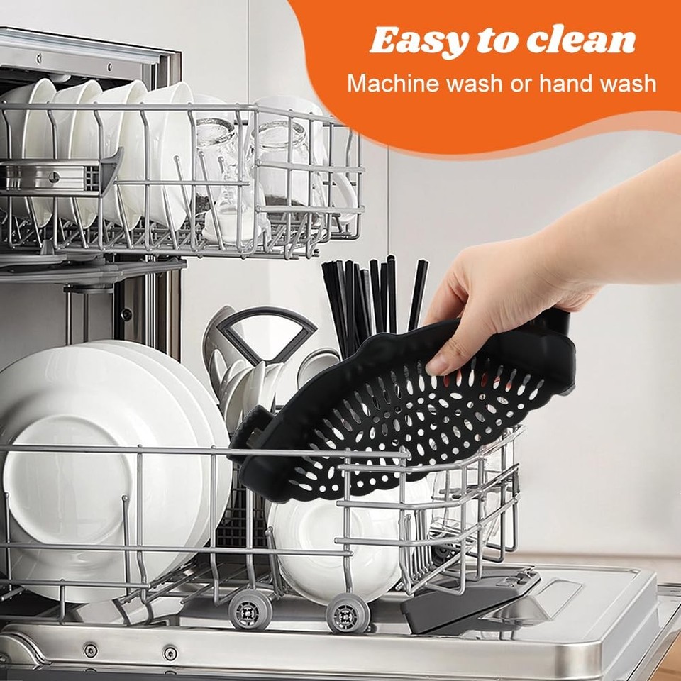 Clip on Strainer with Scraper Silicone Pasta Colander Pot Pan Universal ...