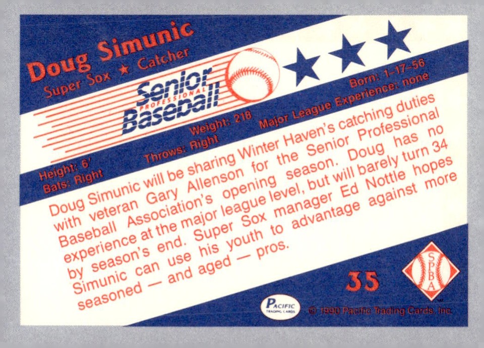 1990 Pacific Senior League #35 Doug Simunic - Winter Haven Super Sox | eBay