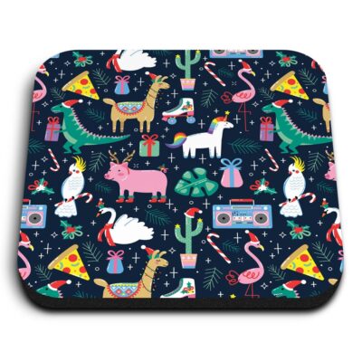 1x Square Fridge MDF Magnet Christmas Animals Unicorn Llama Dinosaur ...