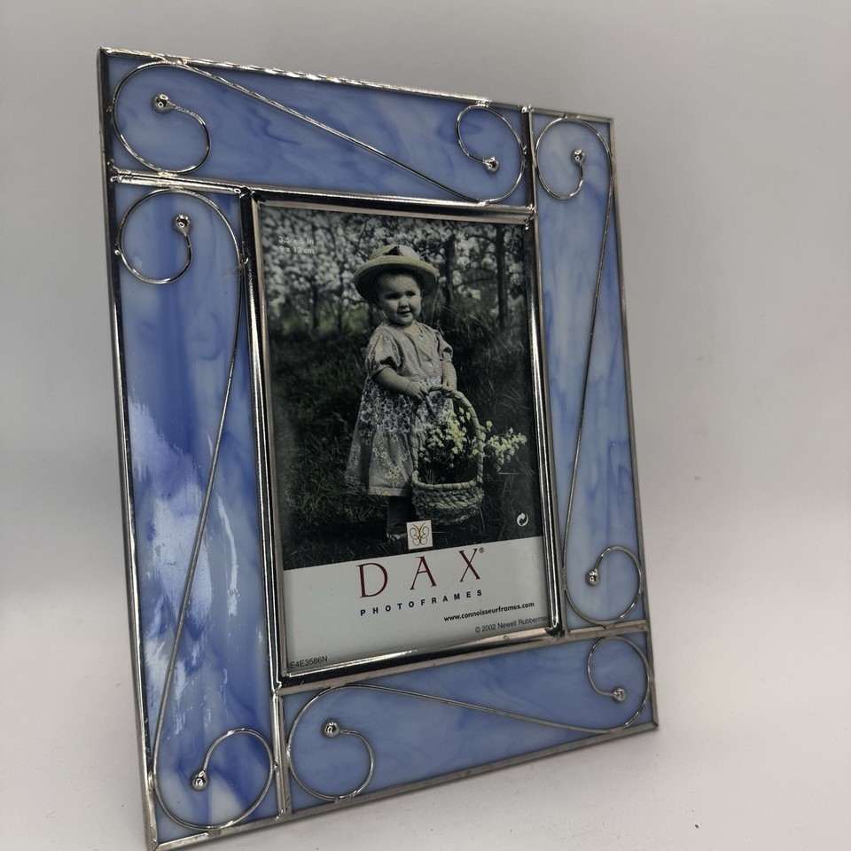 Vintage DAX Stained Glass Style Picture Frame, Blue Swirl Glass Photo ...