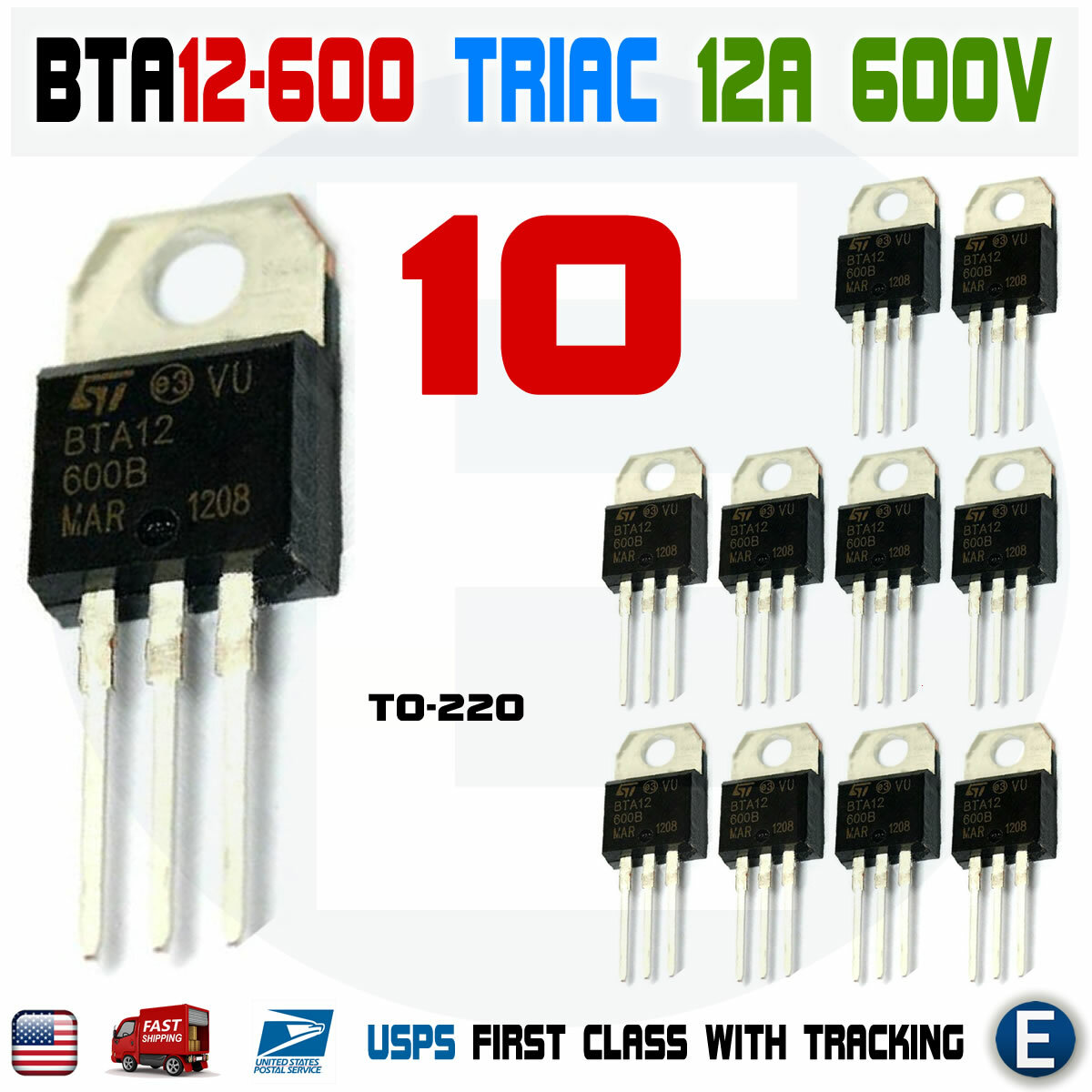 10pcs BTA12-600B BTA12 Triac 600V 12A TO-220AB USA | eBay